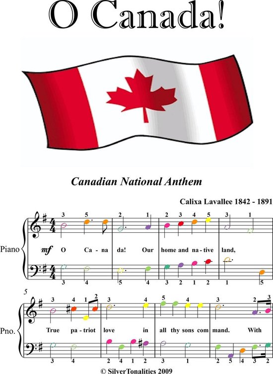 O Canada Easy Piano Sheet Music with Colored Notation (ebook), Calixa ...