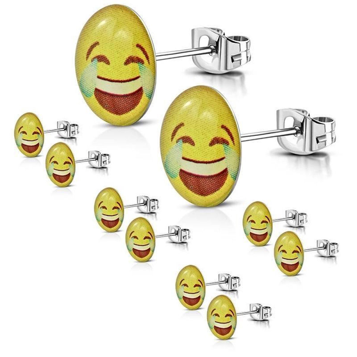 Aramat jewels ® - Ronde zweerknopjes emoji geel acryl staal 9mm | bol.com