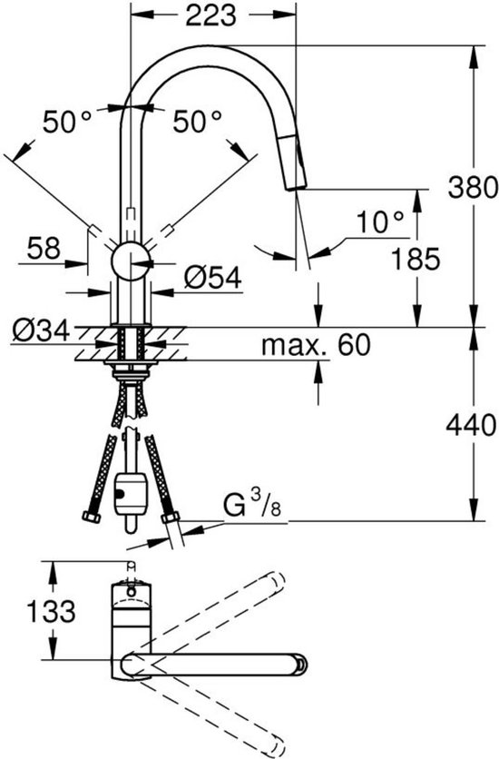 GROHE Minta keukenkraan - Met uittrekbare handdouche - 2 straalsoorten - Hoge... | bol.com