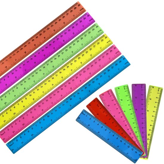 12 Stuks Kunststof Linialen Set - 15 cm & 30 cm, Transparant & Gekleurd ...