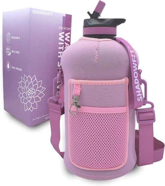 Waterfles halve gallon 2,2 liter met handvat en riem - groot opbergvak ...
