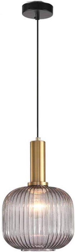 Moderne hanglamp met grijze glazen kap en gouden fitting | bol