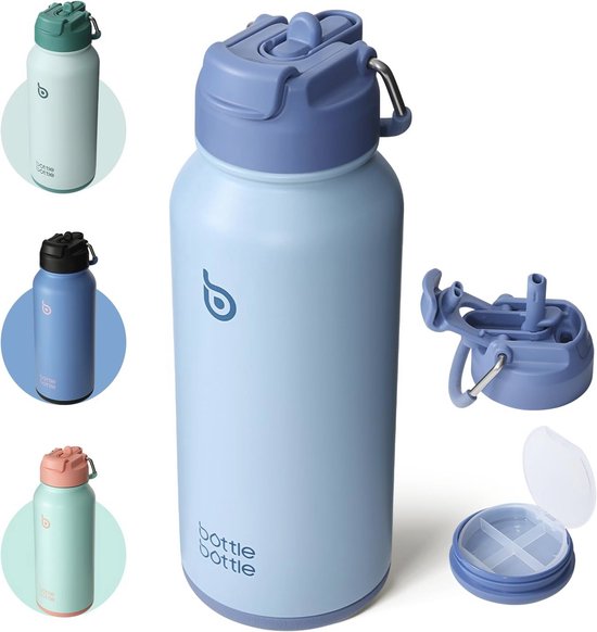Geïsoleerde waterfles 950 ml met rietje en deksel voor sportschool en ...
