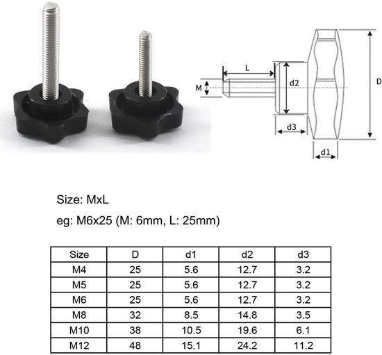 EGoods - RVS M10x25mm Man Draad Hand Knop Ster Duimschroef 6 Stuks | bol