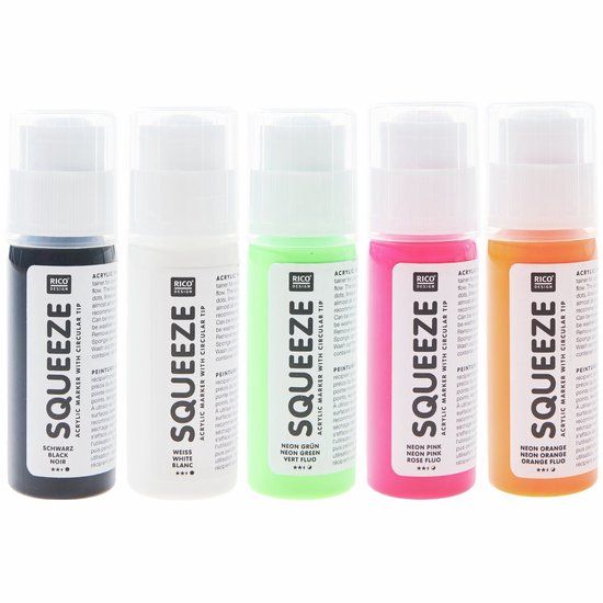 Squeeze Marker, 5x60ml Neon Set (Neon Orange / Neon Pink / Neon Grün ...