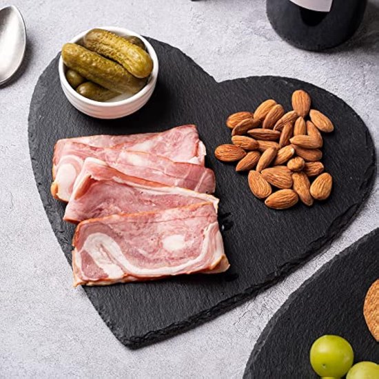 Serveerplaten Leisteen Hart Set Van 2 Zwart 30 Cm Met Krijtstift Voor ...