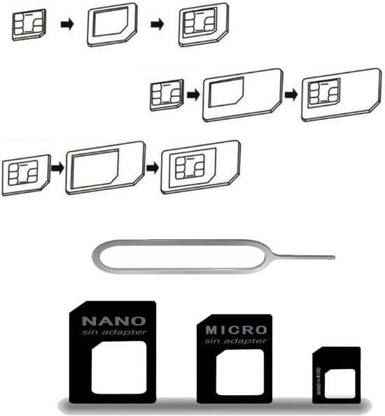 3-in-1 simkaart adapter set met SIM-uitwerpstift - voor smartphone ...