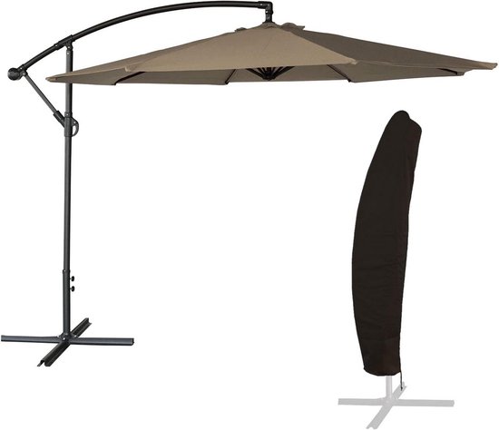 Grote Ronde Schermparasol Taupe 3,50m - Slinger Arm en Kantelbaar met ...