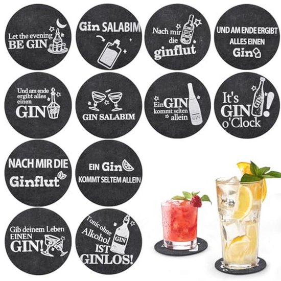 Grappige Onderzetters voor Gin Tonic - Set van 12 Vilt Onderzetters met ...