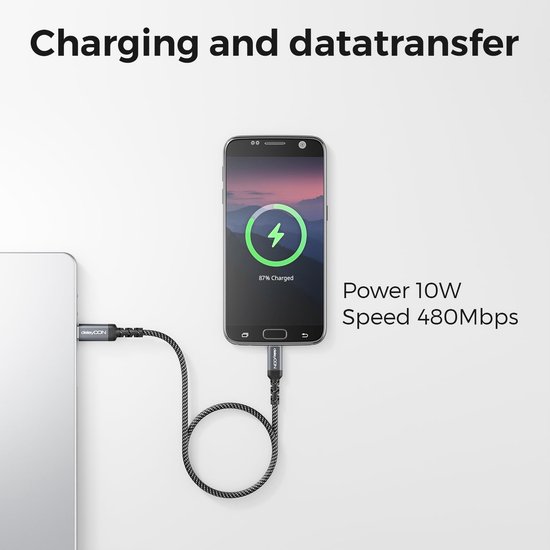 2 Meter USB-C naar Micro-USB Kabel - Oplaad- en Datakabel voor Android ...