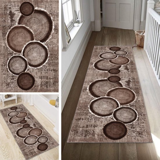 Lange Strakke Vloerkleed Runner Houtlook Bruin Antislip Wasbaar 70x180 ...