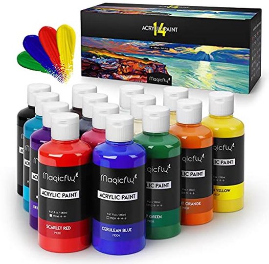 Acrylverf Set 14 Kleuren (240 ML) - Rijke Pigmenten, Niet Giftig voor ...
