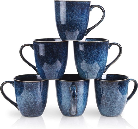 Ensemble de 6 Mugs à Café en Grès Met Poignée - 350ml Mugs à Émail ...