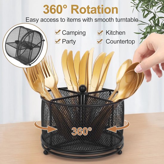 360° Rotating Silverware Caddy with 4 Compartments - Utensil Organizer ...