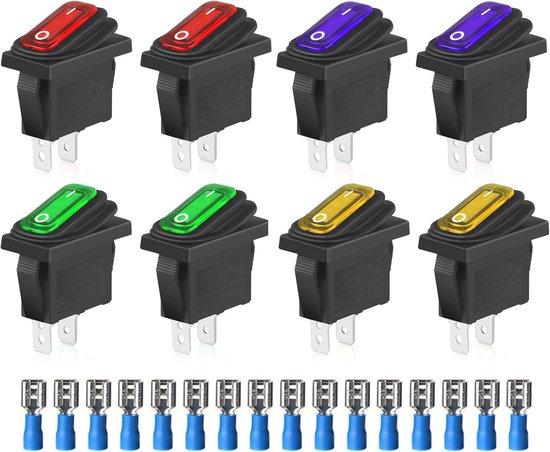 Waterdichte Rocker Switch 8Pcs 2-Position SPST 12V/24V/125V/250V + 16 ...