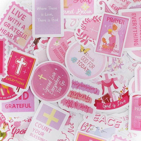 100 Pieces Bible Verse Stickers, Pink Self Adhesive Waterproof Bible ...