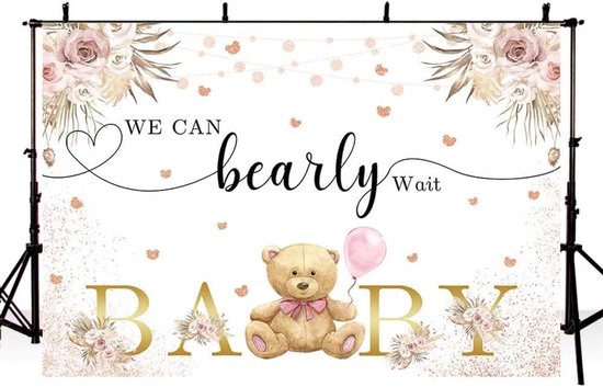 Achtergrond voor Baby Shower - Boho Bear - We Can Bearly Wait - 2.1x1 ...