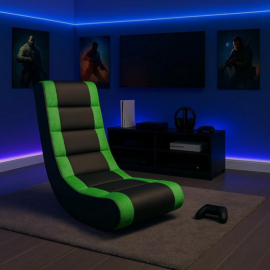 Videogame Rocker Stoel met Neon Groen Racing Stripe | bol