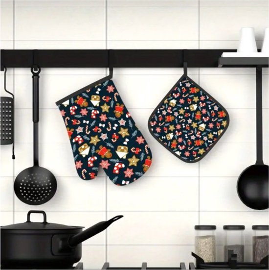 SL17 Kerst Ovenhandschoen met Pannenlap set - Ovenwanten - Hittebestendig - 1 paar | bol