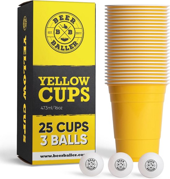 Gele Beer Pong Cups Set - 25 vaatwasmachinebestendige 473ml party cups ...