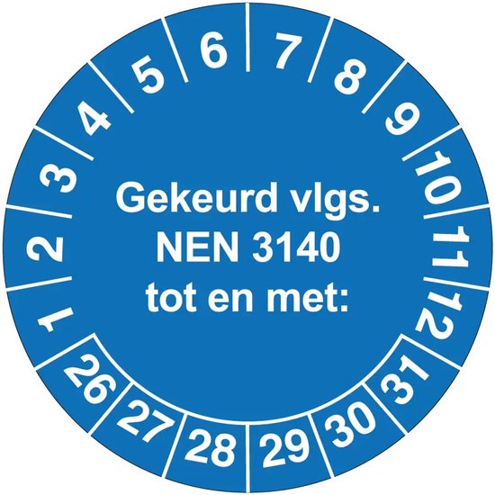 NEN 3140 keuringsstickers - jaartallen 26-31 - op vel - 3 cm - 20 ...