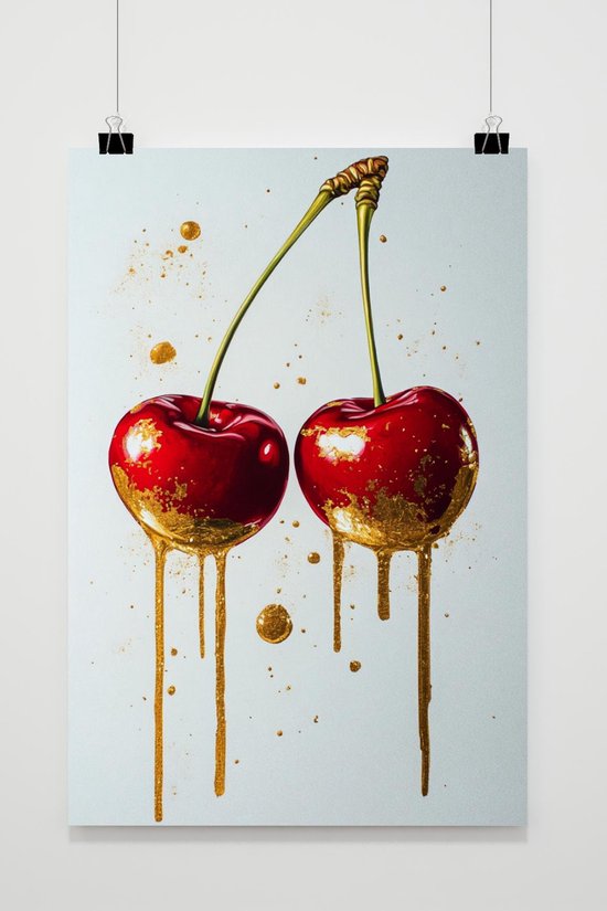 Kers Poster - Fruit Posters - Eten - Goud - Verf - Kunst ...