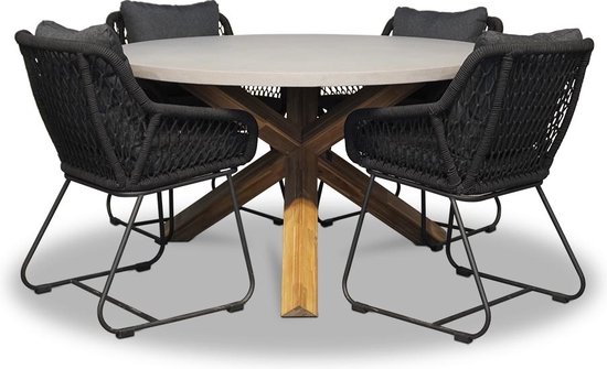BUITEN living Nancy/Portofino zwart dining tuinset 5-delig | betonlook ...