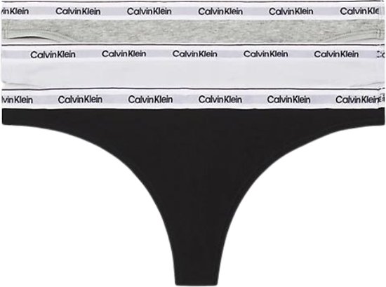 Calvin klein 3 Pack Dames Strings - Katoen - Zwart/Grijs/Wit - Maat S | bol