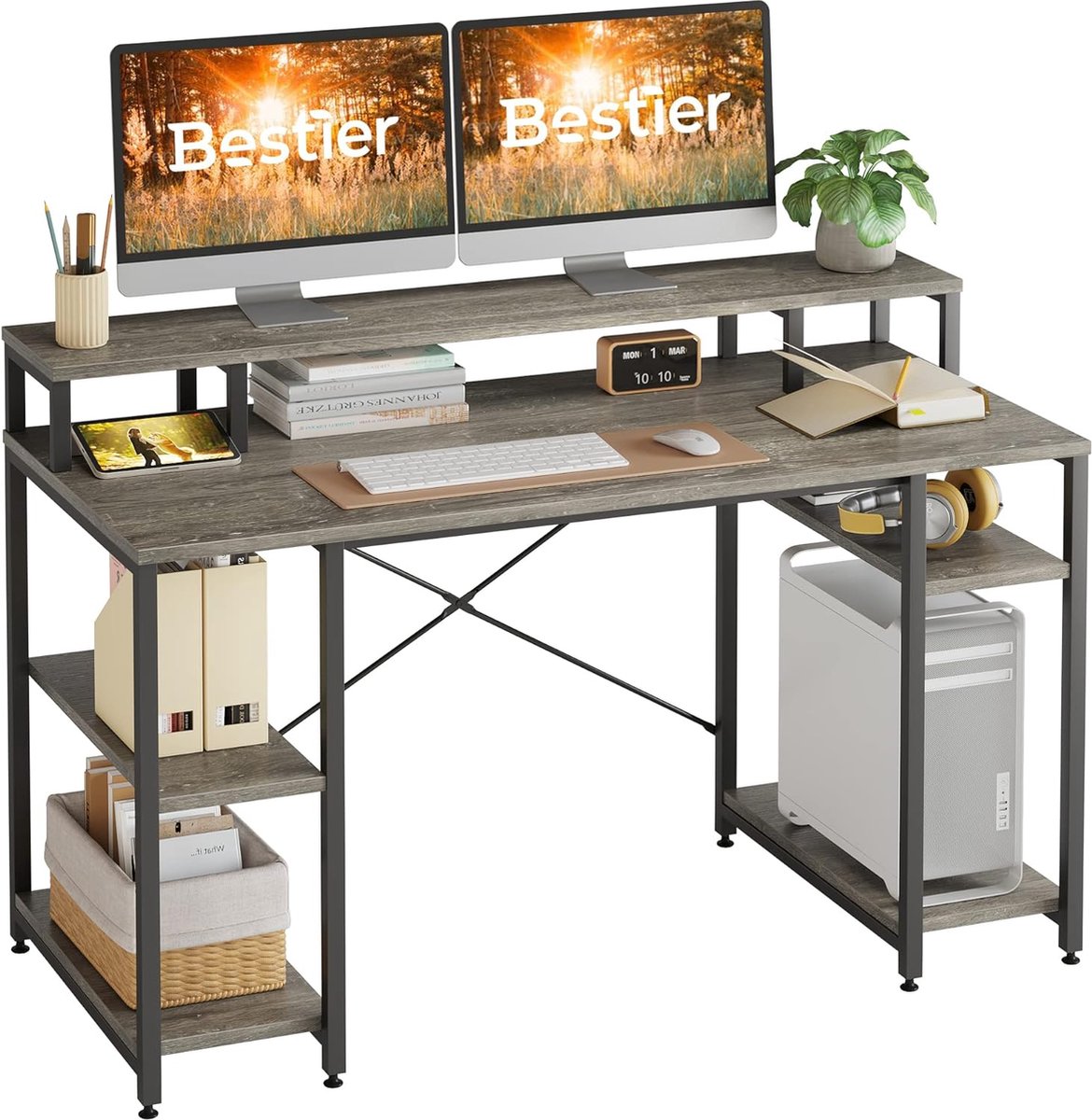 Gaming-bureau met monitorplank, 140 cm groot thuiskantoor bureau met ...