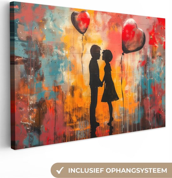 Canvas schilderij 140x90 cm - Wanddecoratie Street art - Liefde - Graffiti - Kunst -... | bol