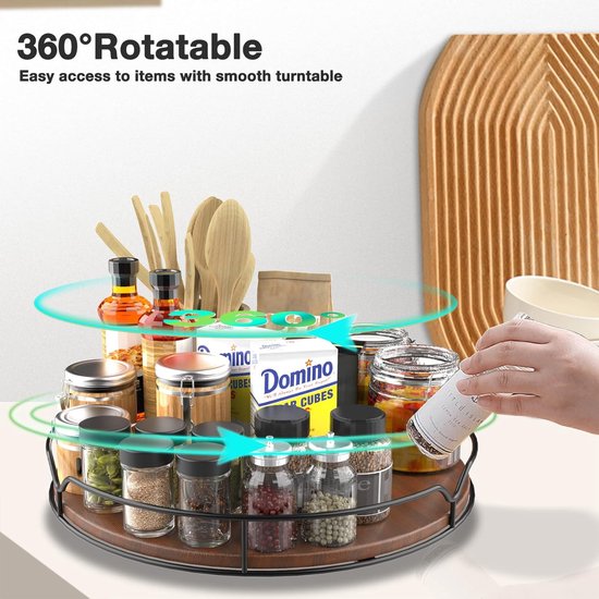 Houten draaiplateau organizer: draaiplateau organizer keuken roterend kruidenrek... | bol