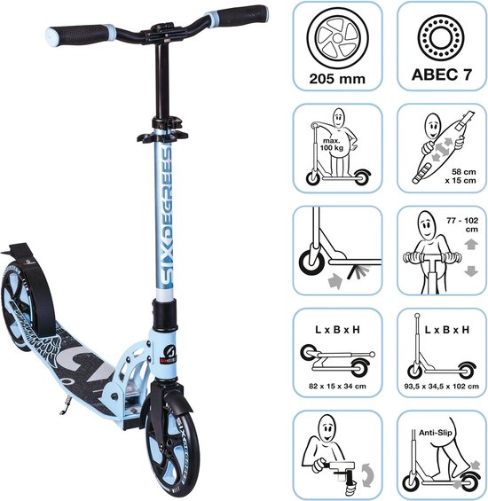 Six Degrees 2-wiel Step Opvouwbaar Voetrem Pastelblauw/zwart | bol