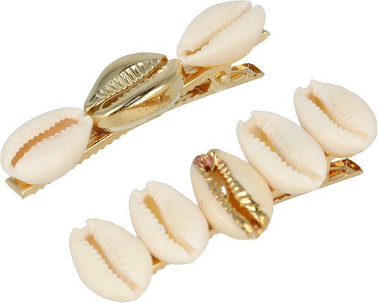Haarsoires Haarspeld Duckklemmen 6cm – Schelpen – Goud Creme – Set van ...