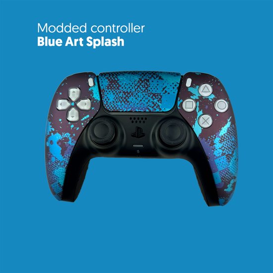 Playstation 5 controller – Blue Art Splash Modded Front & Backshell ...