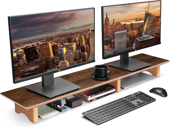 Grote houten monitorstandaard voor computerschermen, houten riser met ...