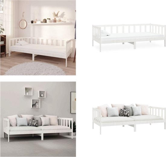 vidaXL Bedbank massief grenenhout wit 90x200 cm - Bedbank - Bedbanken ...