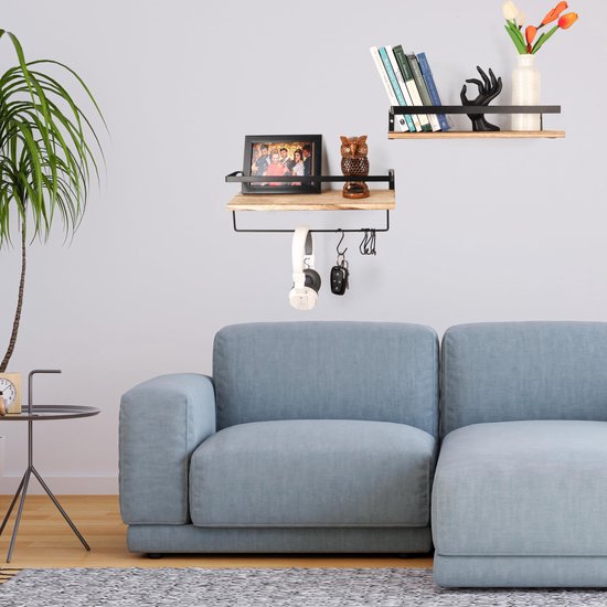 Belle Vous 2 Pak Houten Muur Gemonteerde Zwevende Planken met 6 Haken ...