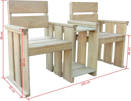 vidaXL Tuinbank 2-zits 150 cm geïmpregneerd grenenhout - Tuinbank ...