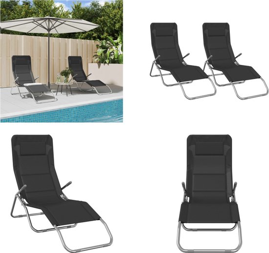 vidaXL Ligbedden 2 st inklapbaar textileen en gepoedercoat staal zwart ...