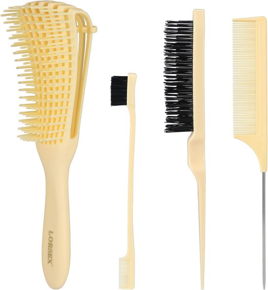Haarborstel - Ontwarrende borstel voor afro-haar 3A tot 4C - Lichtgeel ...