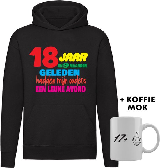 18 jaar Hoodie + Koffie Mok - verjaardag - jarig - achttien - feest ...
