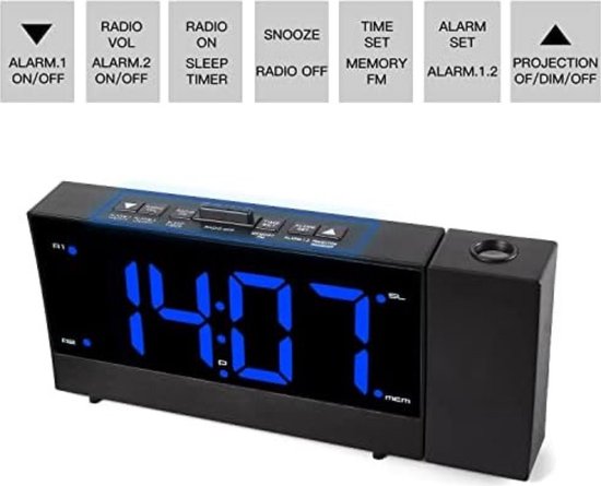 Wekkerradio met Projectie - Digitale Wekker - Digitale Klok - Zwart | bol
