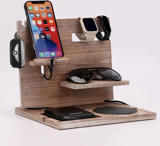Houten telefoon docking station, desktop mobiele telefoon houder ...