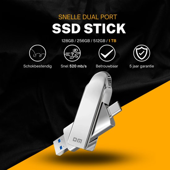 SSD USB Stick - 1 TB opslag - SSD Stick - USB C / USB 3.2 - 520 MB/s ...