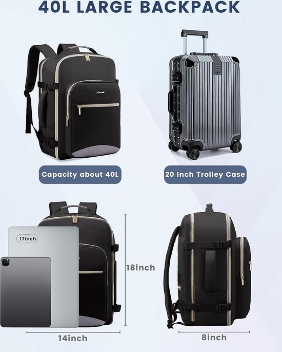 Handbagage-rugzak, 40 liter, grote reisrugzak voor dames ...
