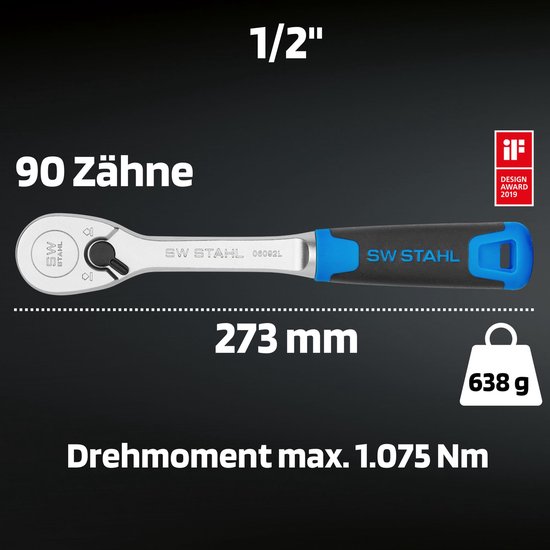 SW-Stahl 06092L omschakelbare ratel 1/2 inch I hoog koppel 1075 Nm I ...
