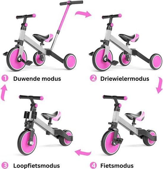 Loopfiets 1 jaar - Loopfiets 1 jaar met duwstang - 4 in 1 driewieler ...