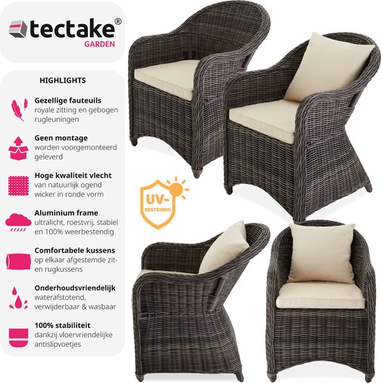 tectake® Set van 4 Wicker Stoelen - Polyrotan Tuinstoelen met Aluminium ...