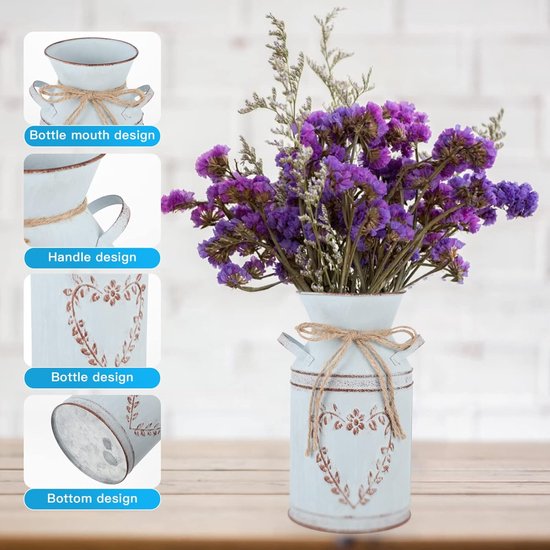 Vintage bloemenvaas ijzer bloempot melkkan shabby decoratie landelijke ...