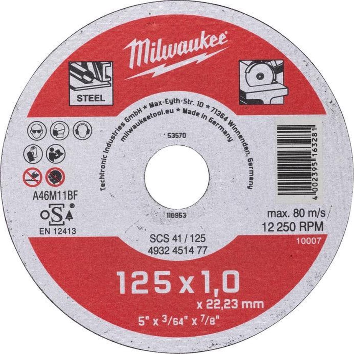 Milwaukee Dunne metaal snijschijf, contractor series SCS 41/125 x 1 x 22 mm... | bol